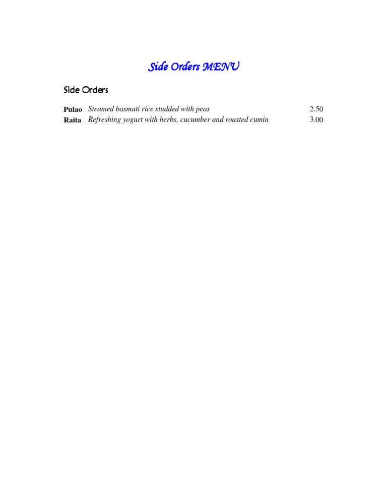 Side Orders Menu Overview | PDF