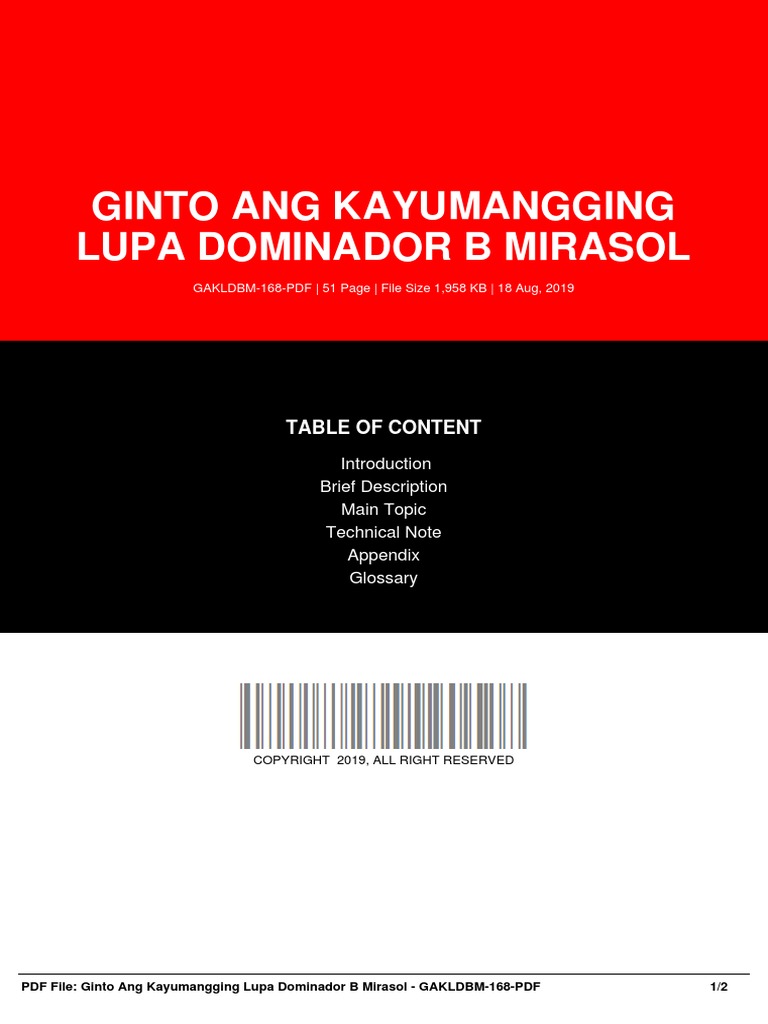 Ginto Ang Kayumangging Lupa Dominador B Mirasol: Table of Content | PDF ...