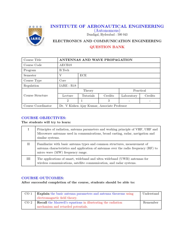 ECE AWP Question Bank | PDF | Antenna (Radio) | Electromagnetism