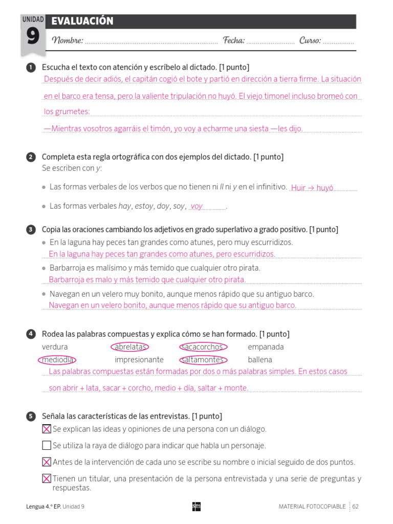 Solucionario Evaluación Unidad 9 Lengua | PDF | Lingüística