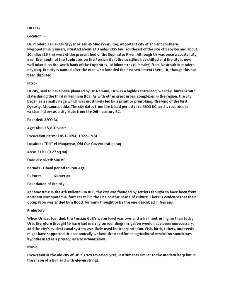 Ur City | PDF | Ur | Sumer