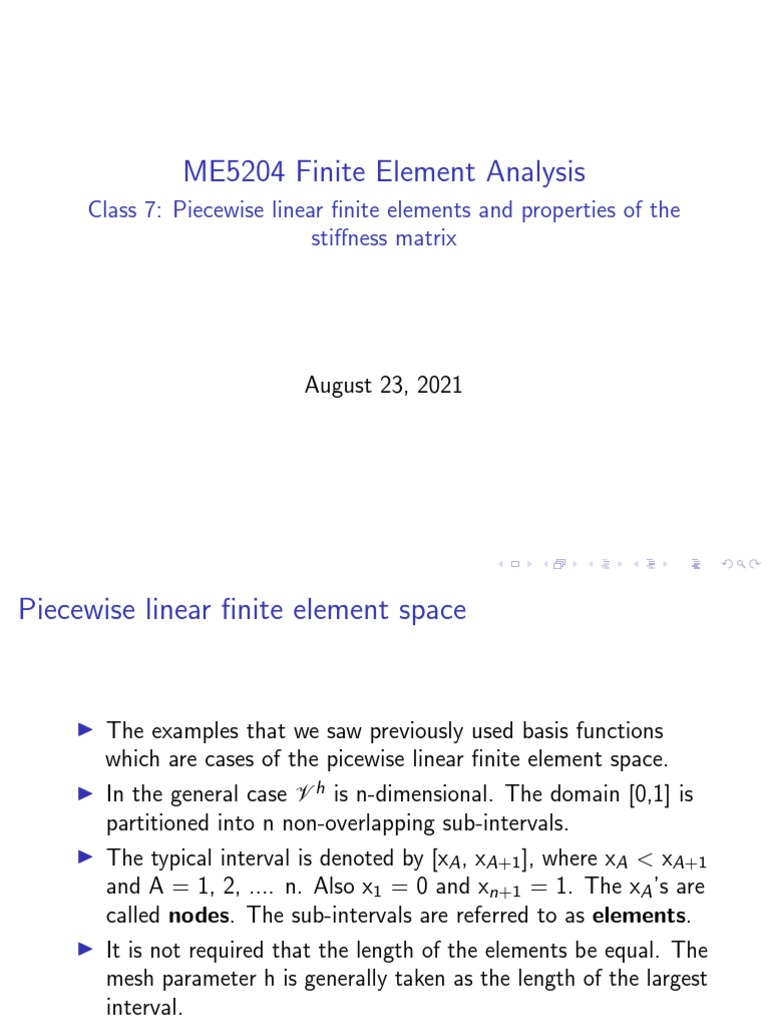 ME5204 Finite Element Analysis: Class 7: Piecewise Linear Finite ...