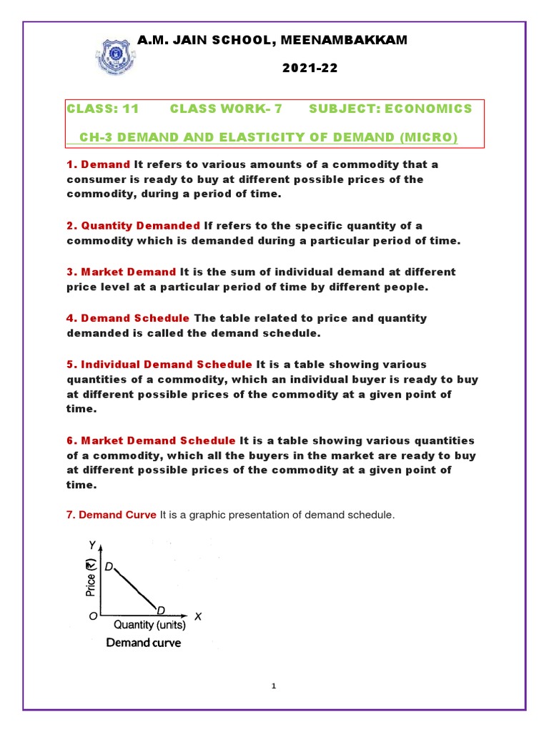 Class Xi (Economics) Cw-7) | PDF | Demand | Demand Curve