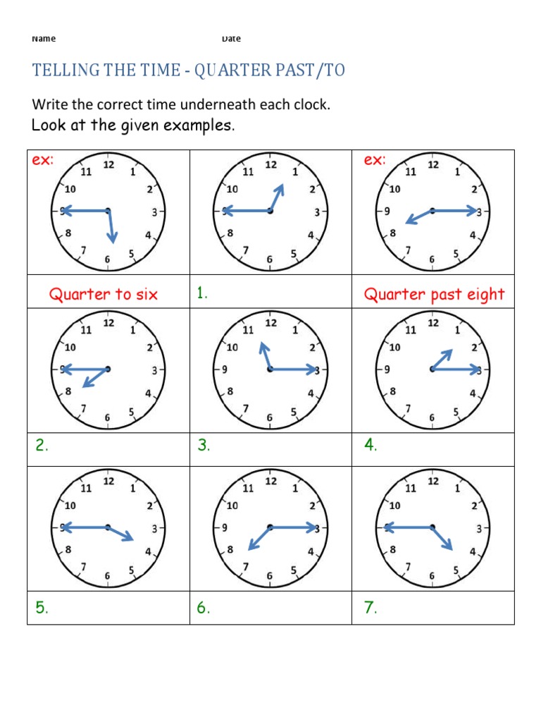 Telling Time: Quarter Past/To Worksheet | PDF