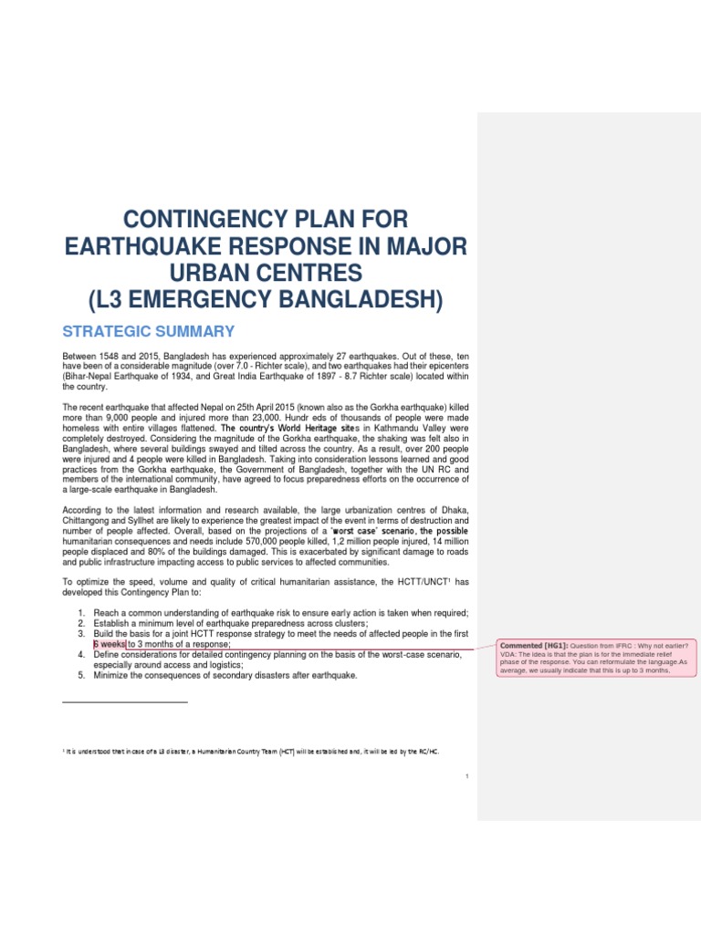Contingency Plan For Major Earthquake | PDF | Emergency Management ...