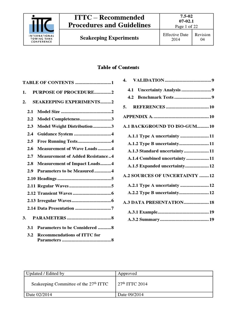ITTC Standards For Sea Keeping Tests | PDF | Spectral Density | Uncertainty