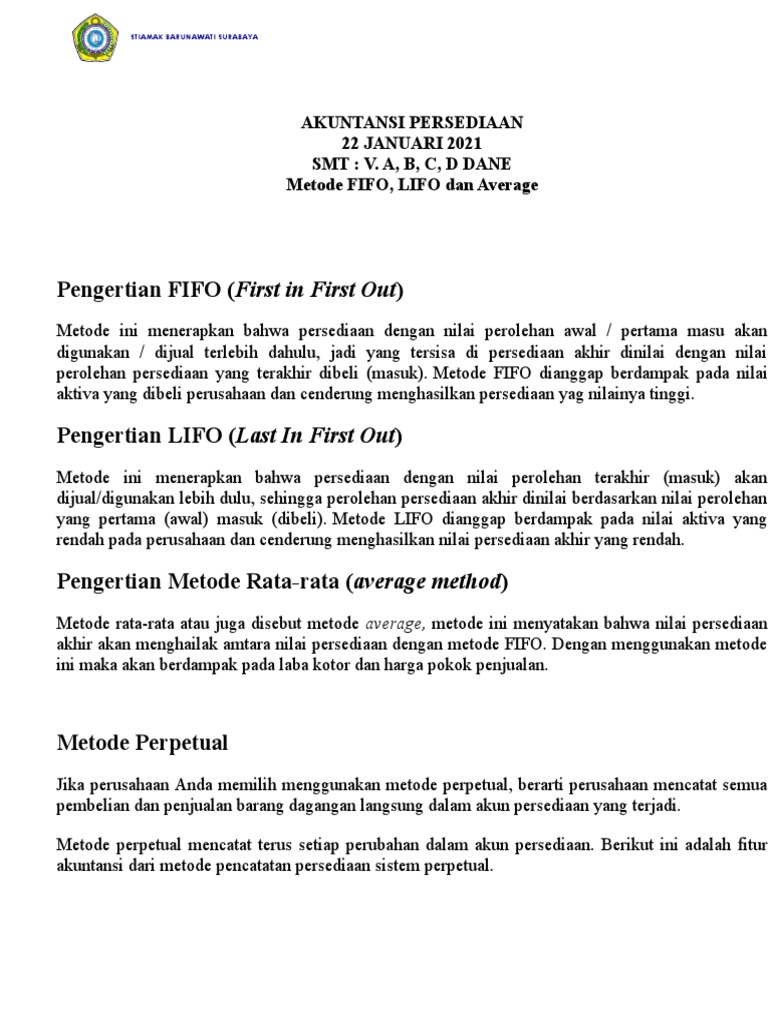 Metode FIFO, LFO Dan EVERAGE 23 JANUARI 2021 | PDF