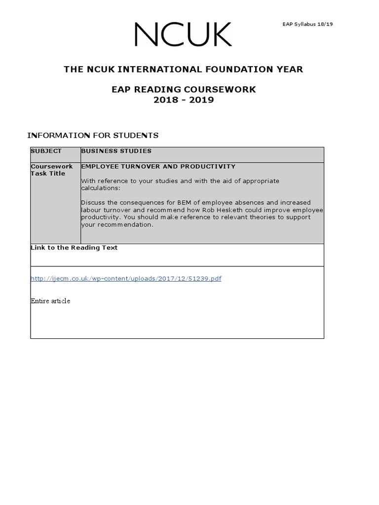 EDITED IFY BUS STUD EAP Reading CW STUDENT INFO | PDF | Vocabulary | Word