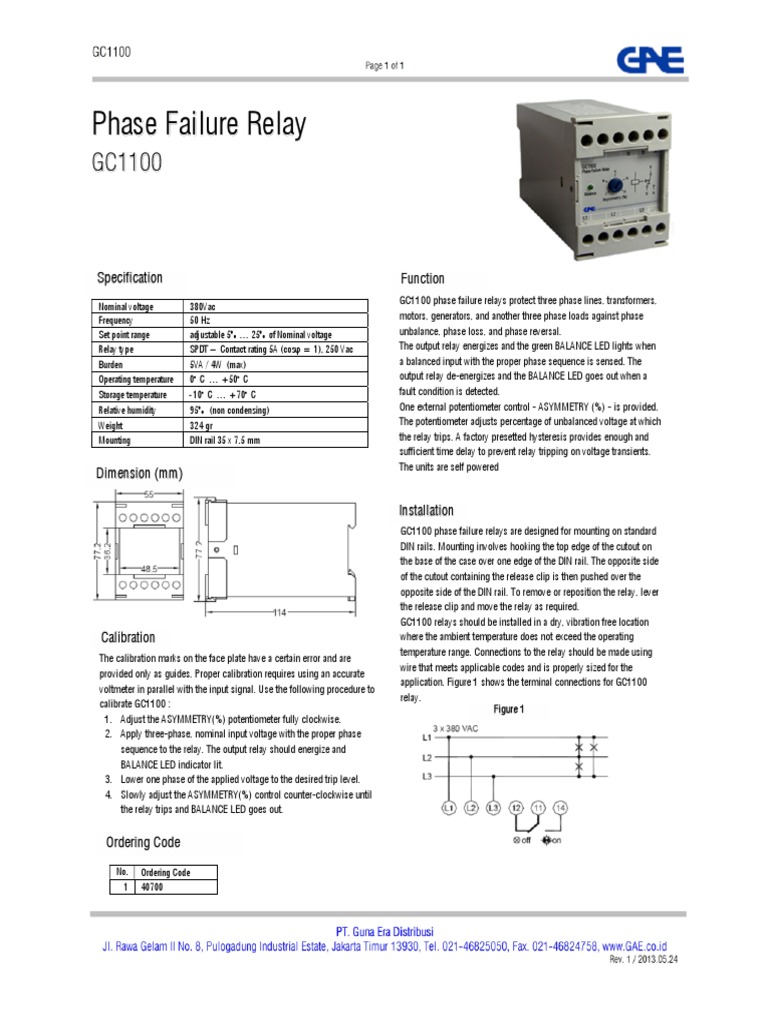 Phase Failure Relay: Specification Function | PDF | Relay ...