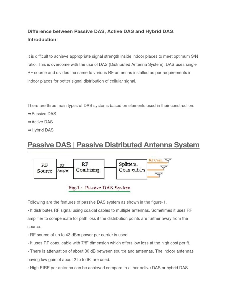 Passive DAS Vs Active DAS Vs Hybrid DAS Comparison | PDF