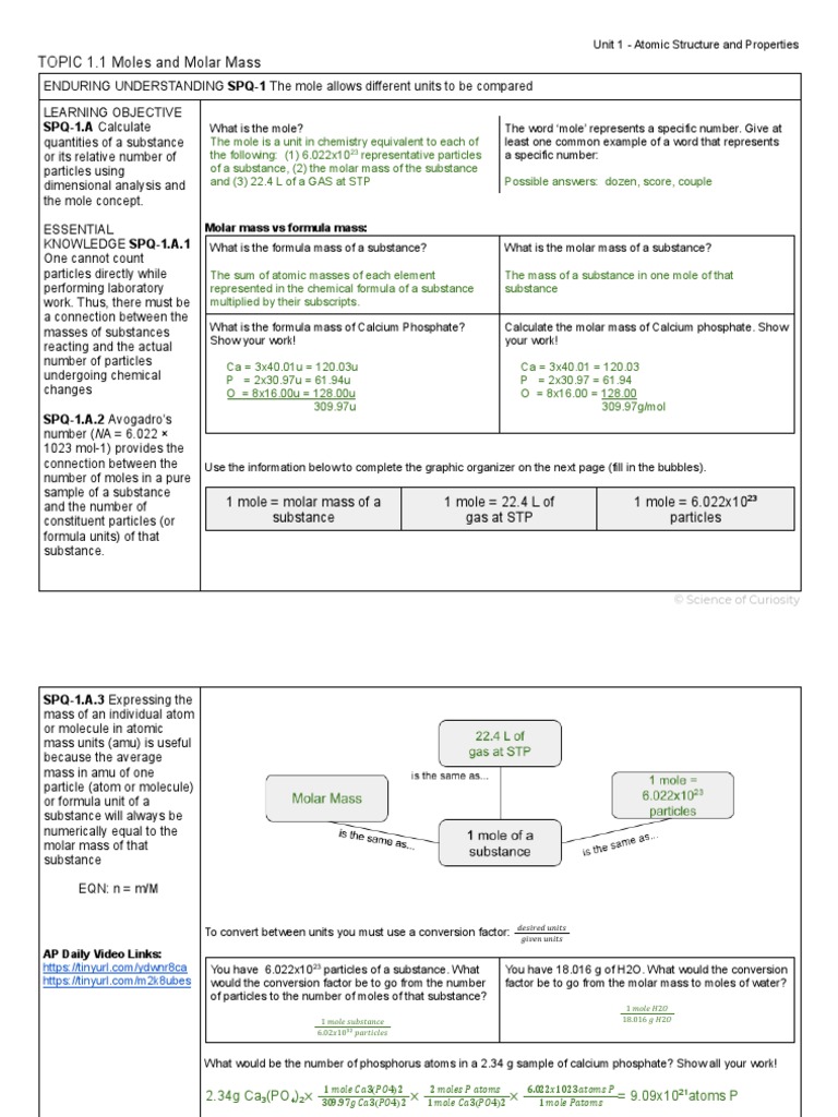 KEY Unit 1 AP Chemistery Review Guide | PDF | Chemical Compounds | Mole ...