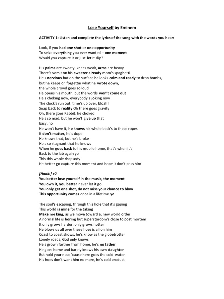 Unit 6 Song 1 Eminem Lose Yourself | PDF | Leisure