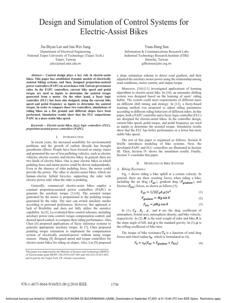 Control Systems for Electric-Assist Bikes | PDF | Torque | Force