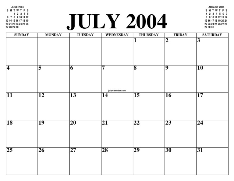 July 2004 Calendar Overview | PDF
