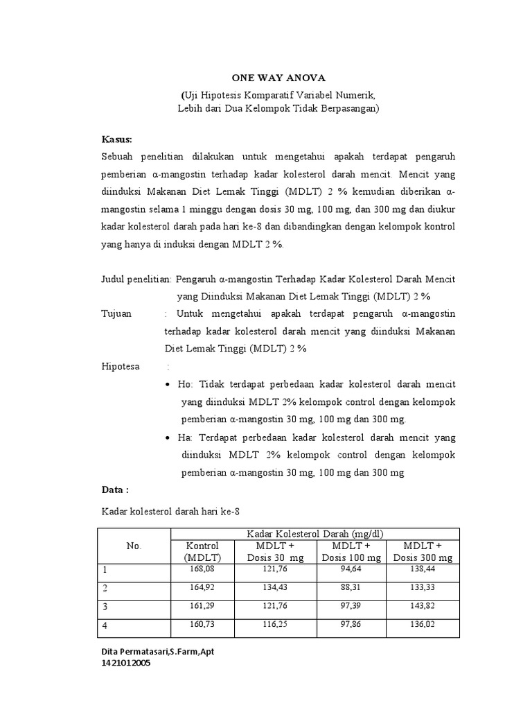 One Way Anova | PDF | Metode & Bahan Ajar | Kesehatan Holistik
