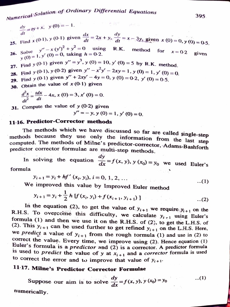 Predictor Corrector Method Pdf Subtraction Equations