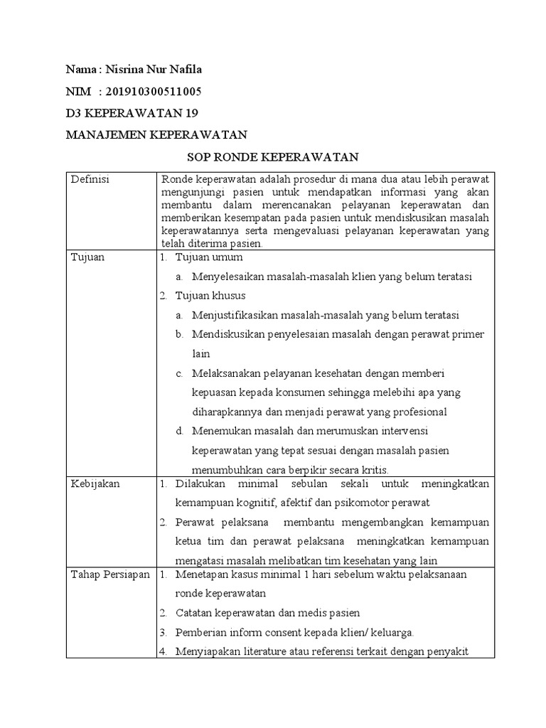 Sop Ronde Keperawatan | PDF