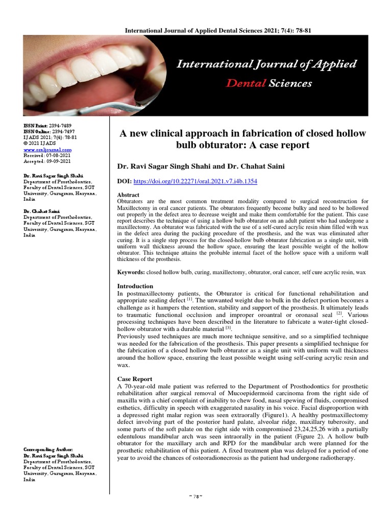 A New Clinical Approach in Fabrication of Closed Hollow Bulb Obturator ...