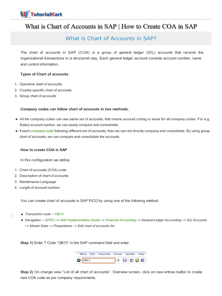 What Is Chart of Accounts in Sap Create Coa in Sap | PDF | Exchange ...