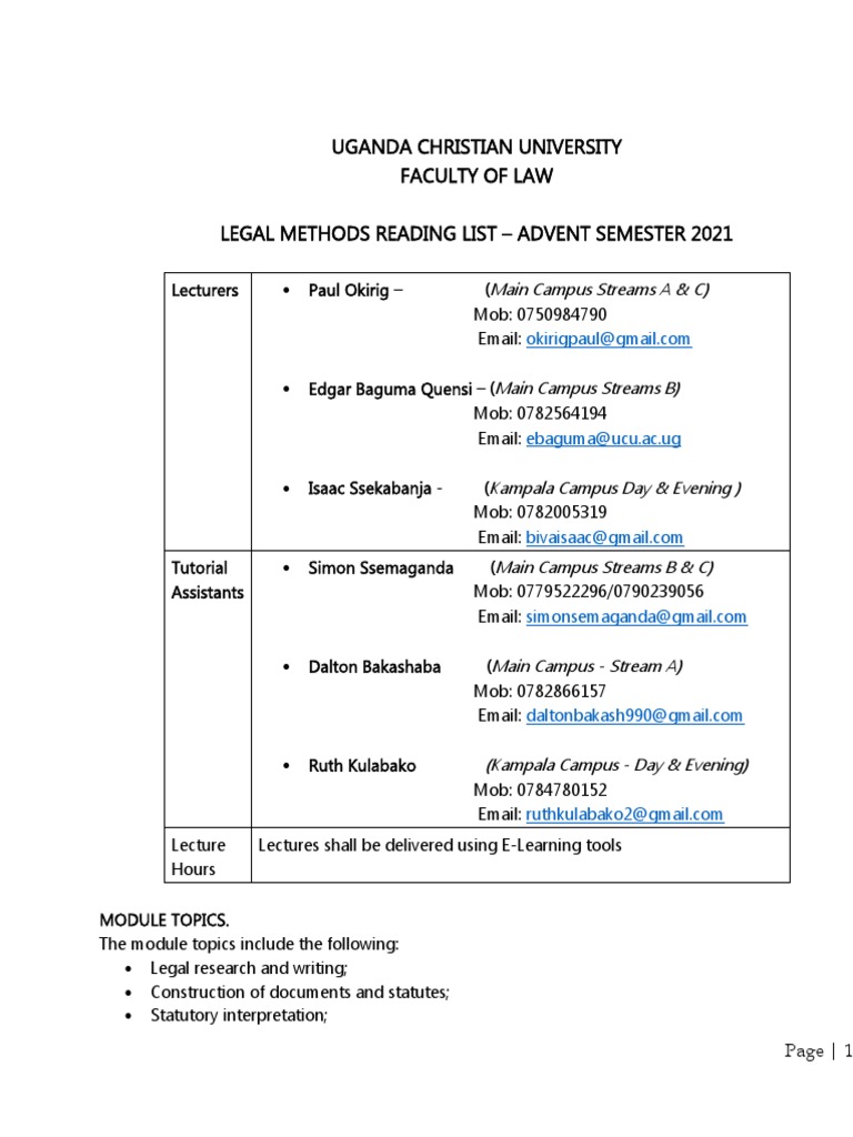 Legal Methods Reading List - 2021-1 | PDF | Precedent | Statutory ...