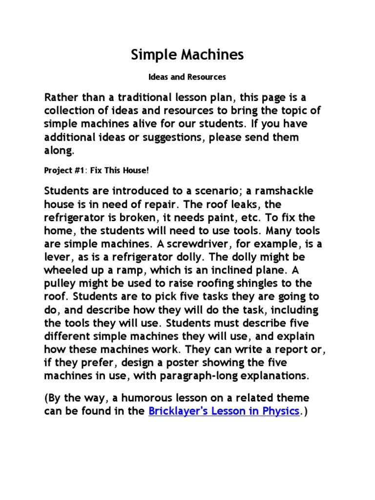 Simple Machines: Ideas and Resources | PDF | Machines | Cognition