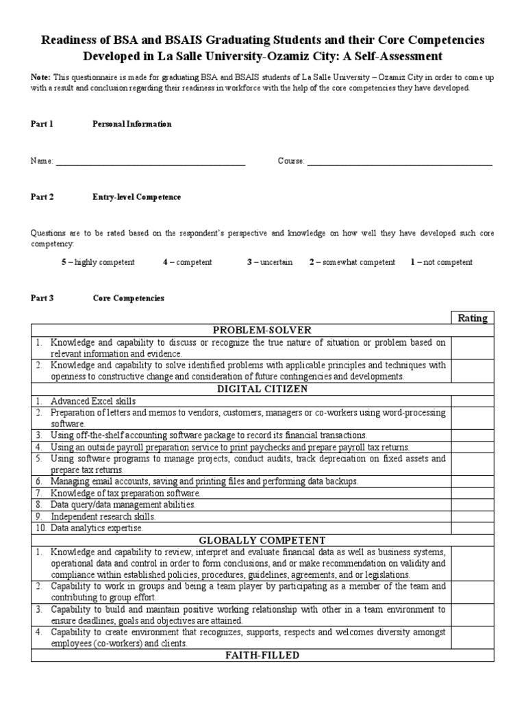 Readiness of BSA and BSAIS Graduating Students and Their Core ...