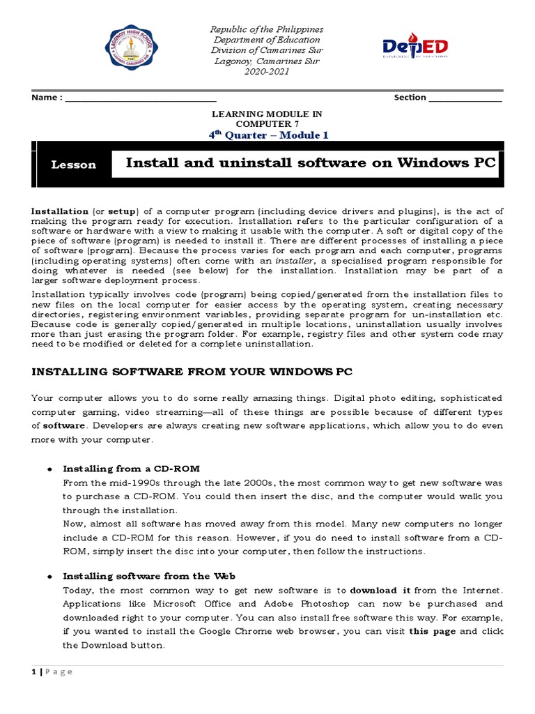 Comp7 - Quarter 4 Module 1 | PDF | Installation (Computer Programs) | Computer File