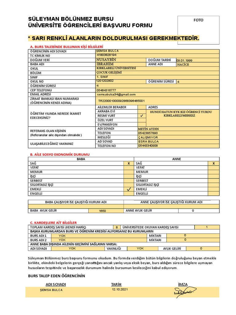 Burs Basvuru Formu | PDF