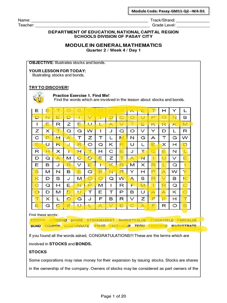 03 Stem 11 Pasay Genmath q2 w4 | PDF | Bonds (Finance) | Stocks