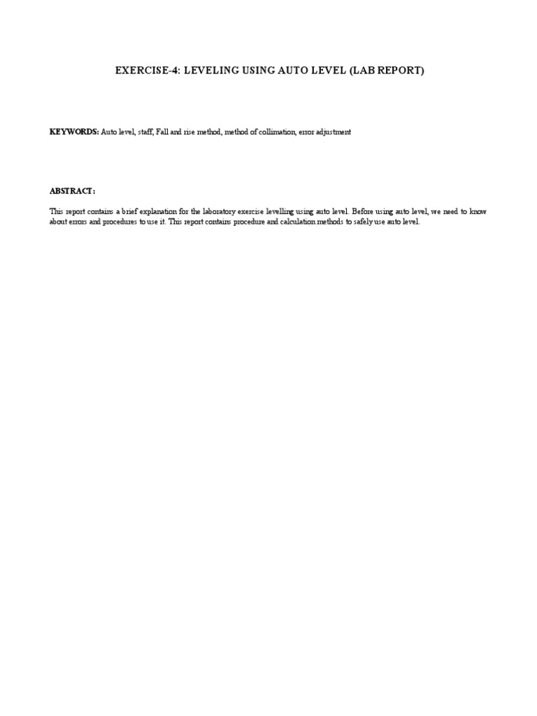 Exercise-4: Leveling Using Auto Level (Lab Report) | PDF | Equipment | Metrology