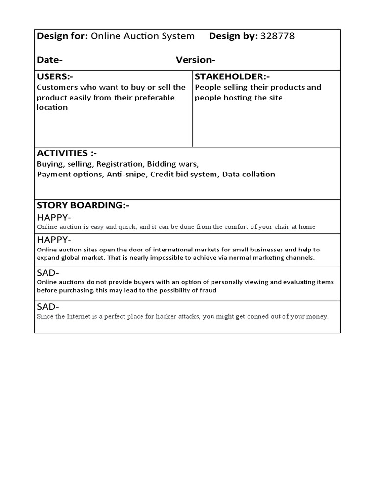 Design For: Online Auction System Design By: 328778 Date-Version ...