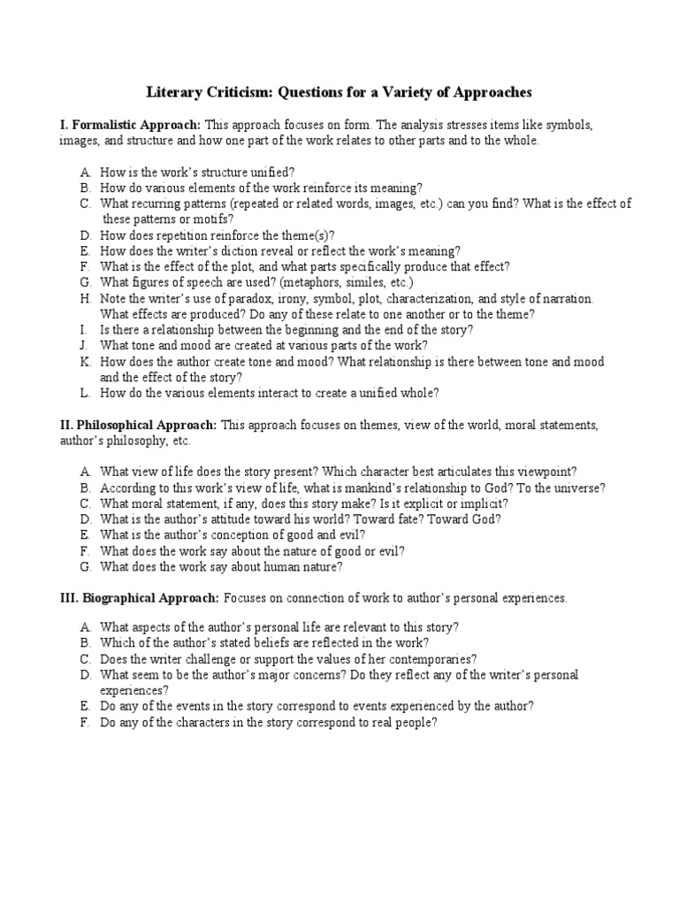 Literary Criticism Generic Questions | PDF | Psychology | Unconscious Mind