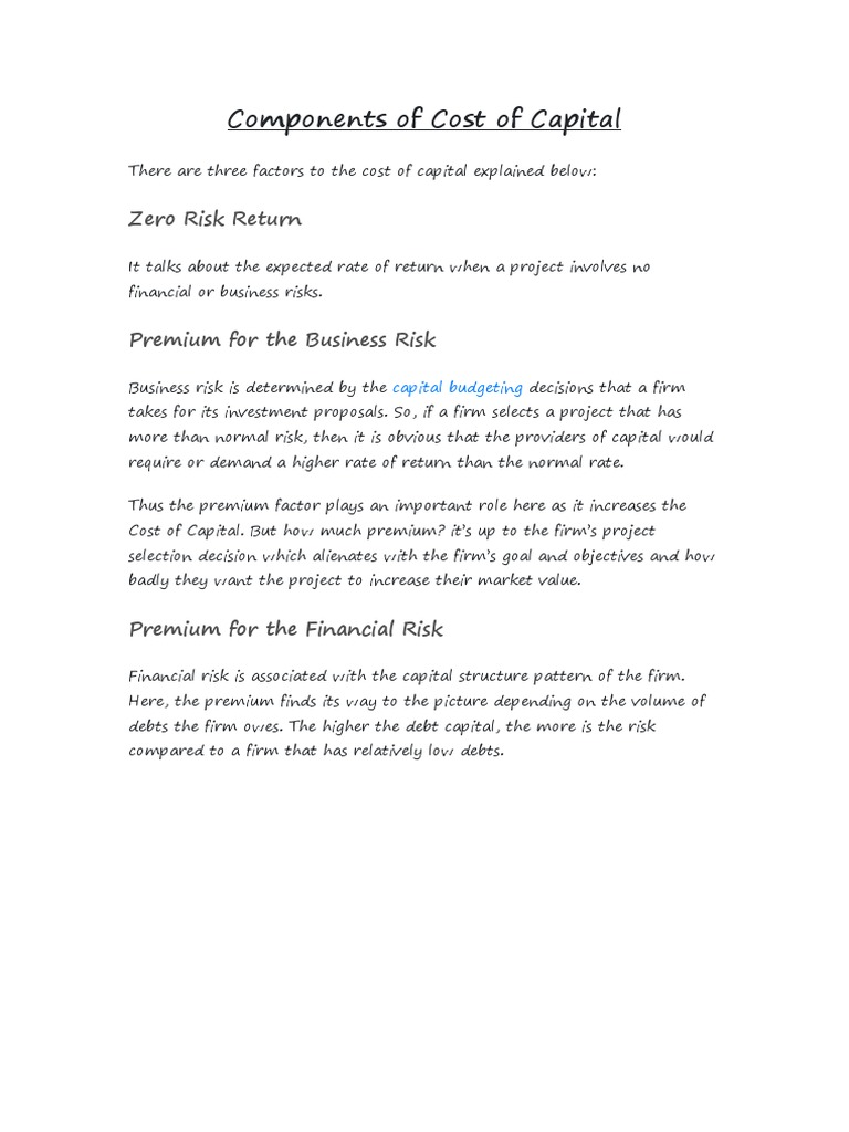 Key Components of Cost of Capital | PDF | Business | Finance & Money ...
