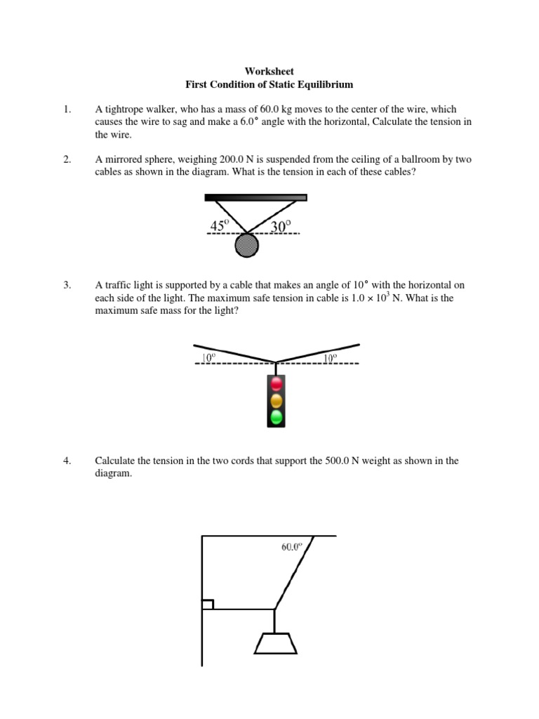 Worksheet2 Static EquilibriumI 2010 2011 | PDF