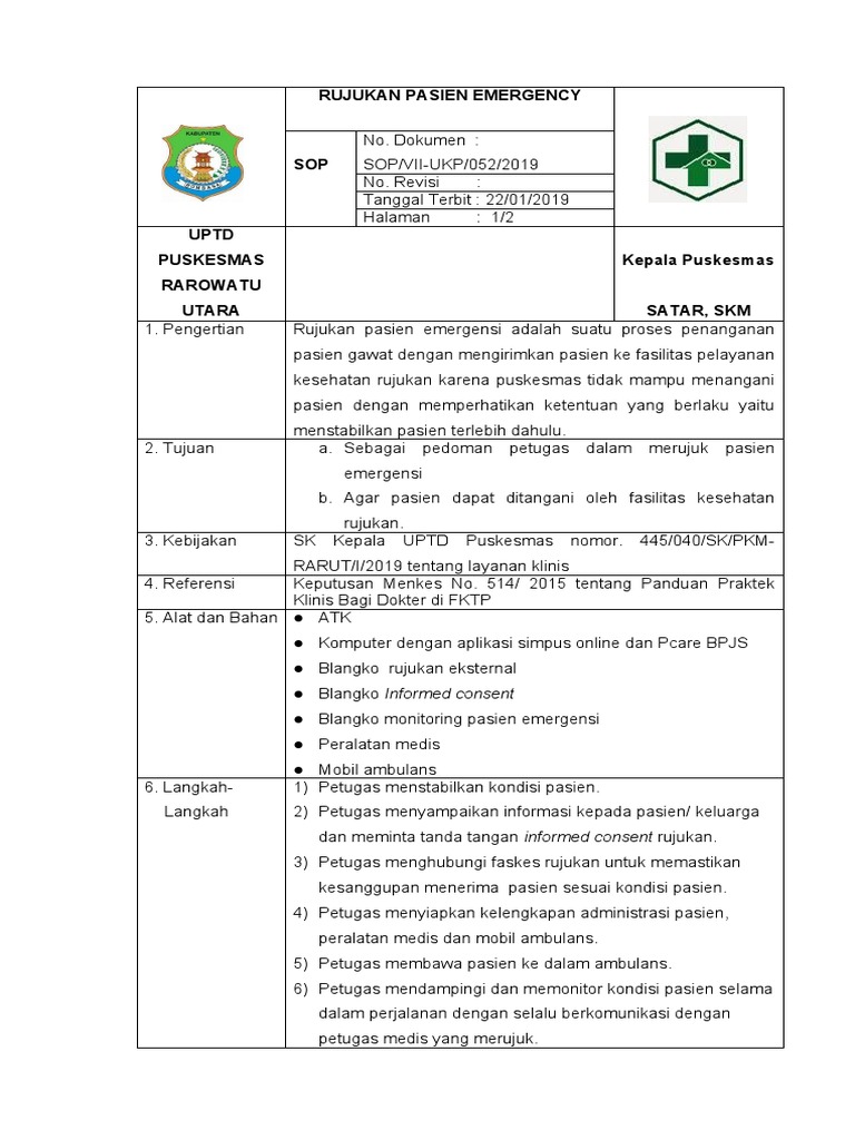 7.2.3.4 Sop Rujukan Pasien Emergency | PDF