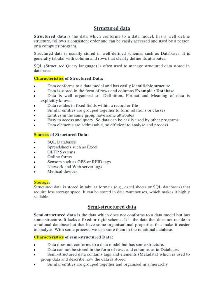 Structured, Semi-Structured and Unstructured Data (M-2) | PDF | Databases | Relational Database
