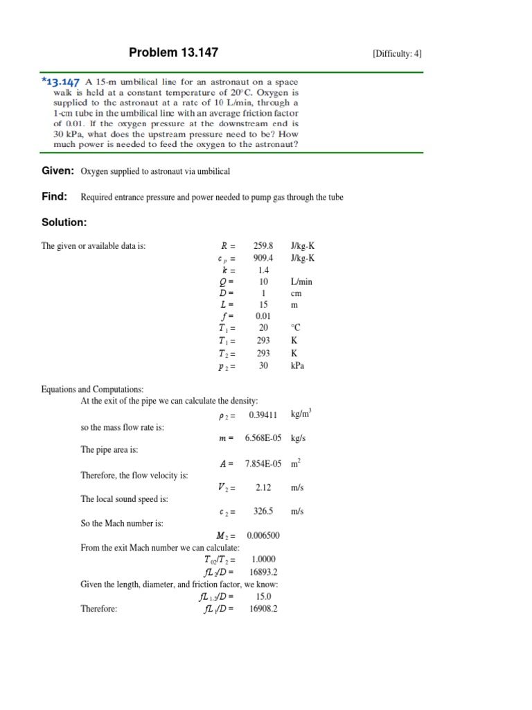 Problem 13.147: Given: Find: Solution | PDF | Fluid Dynamics | Mach Number