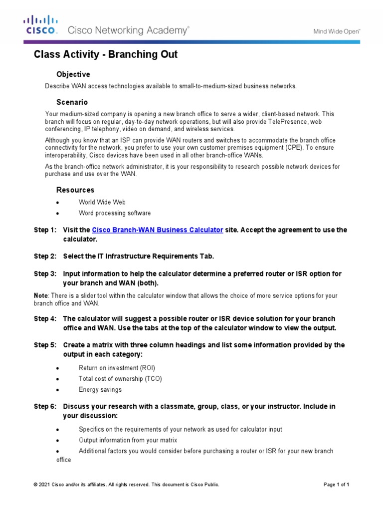 1.0.1.2 Class Activity - Branching Out | PDF