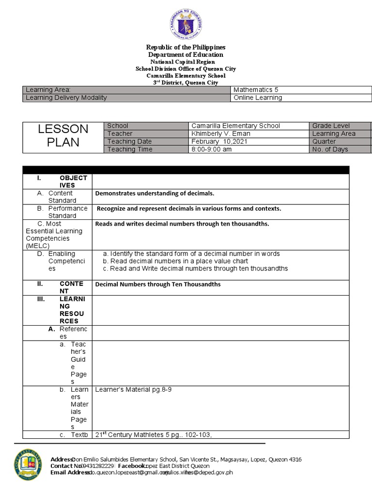 Math - 5 - Quarter 2 - Week 1 | PDF | Education Theory | Pedagogy