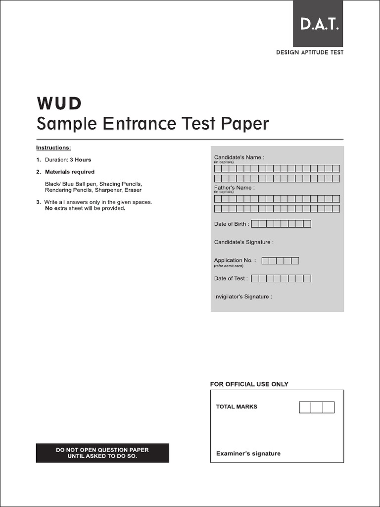 DAT Sample Entrance Test Paper II | PDF
