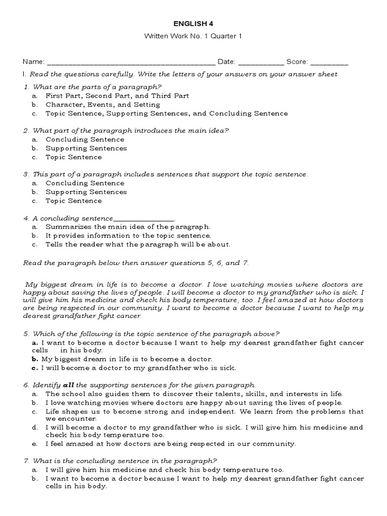 Grade 4 Summative Test in English Modules 1-3 | PDF