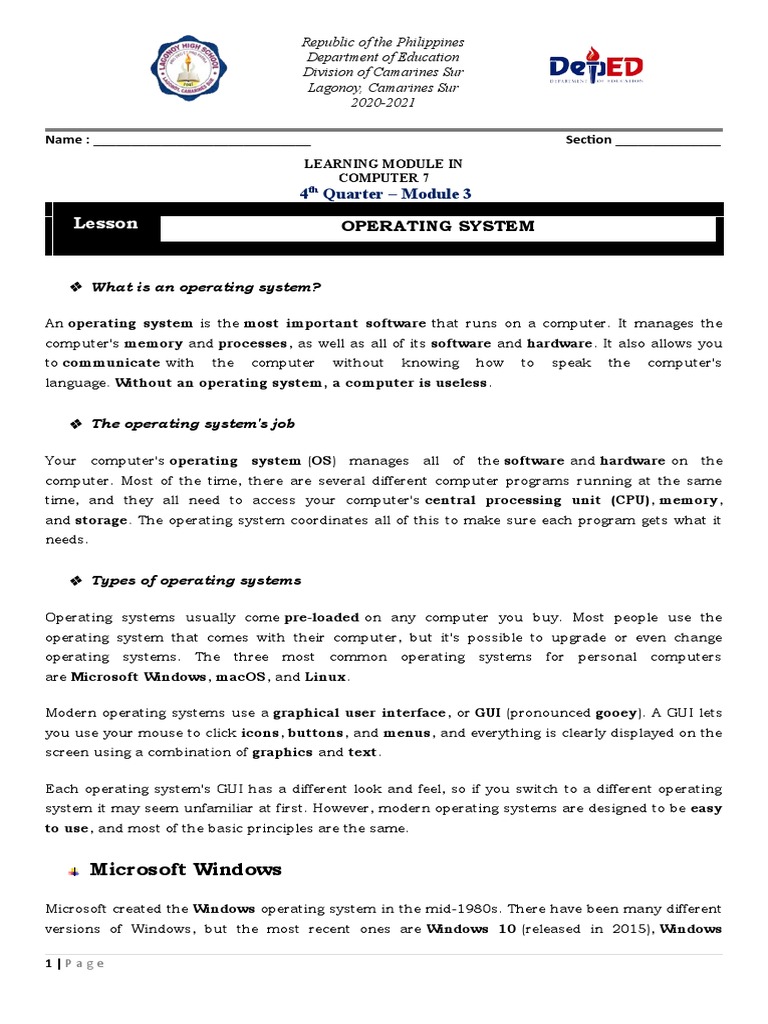 Lesson: 4 Quarter - Module 3 | PDF | Operating System | Mac Os