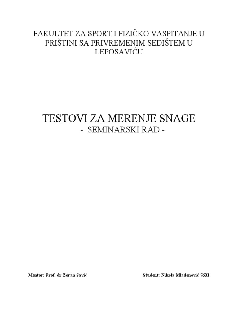 Testovi Za Merenje Snage - Nikola Mladenovic | PDF