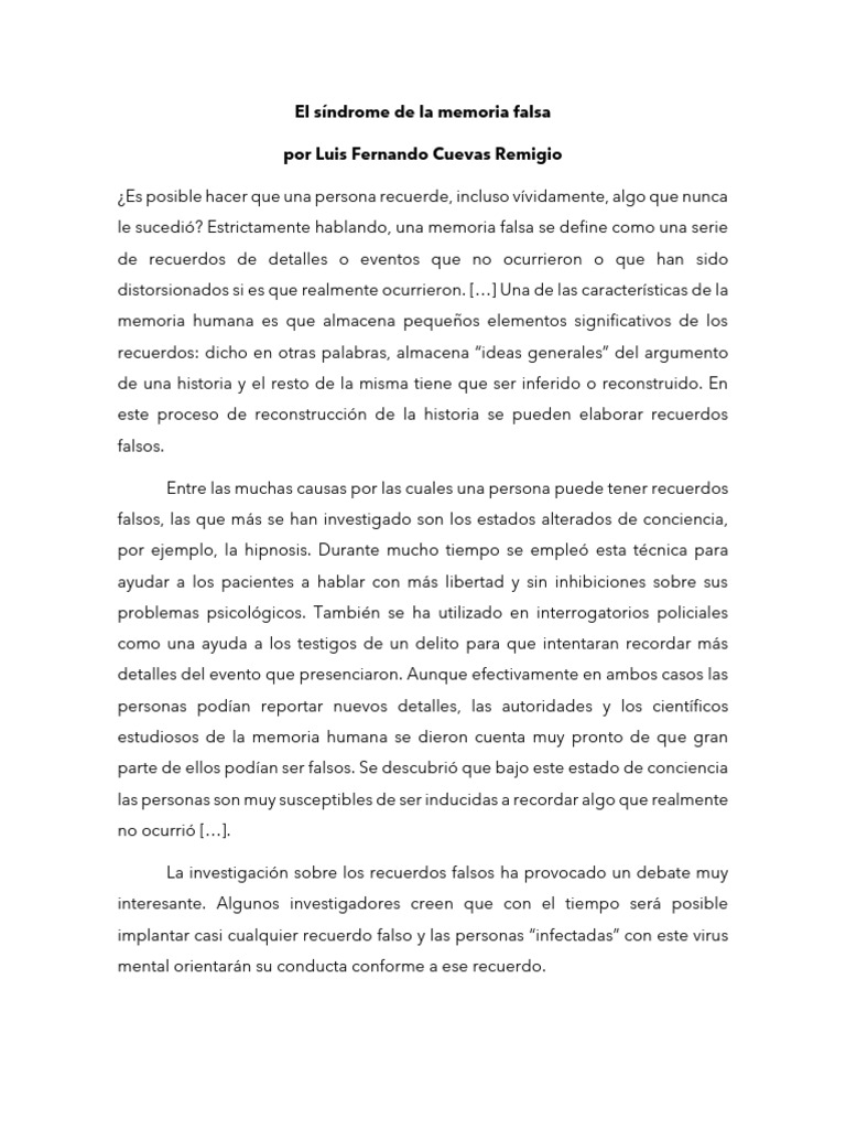 El síndrome de la memoria falsa | PDF | Memoria | Procesos mentales