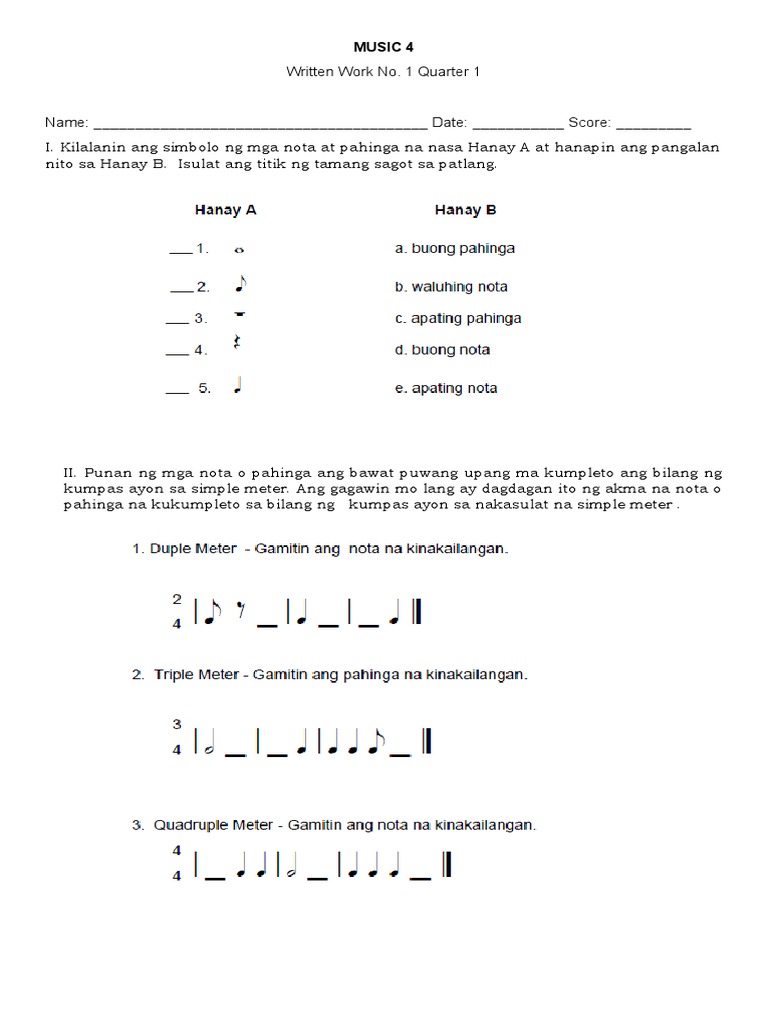 Grade 4 Summative Test in Music Modules 1-3 | PDF