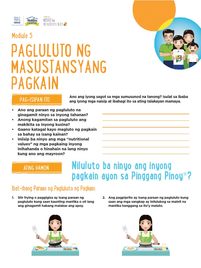 Adult Module 5 Cooking Nutritious Food Handout Filipino | PDF