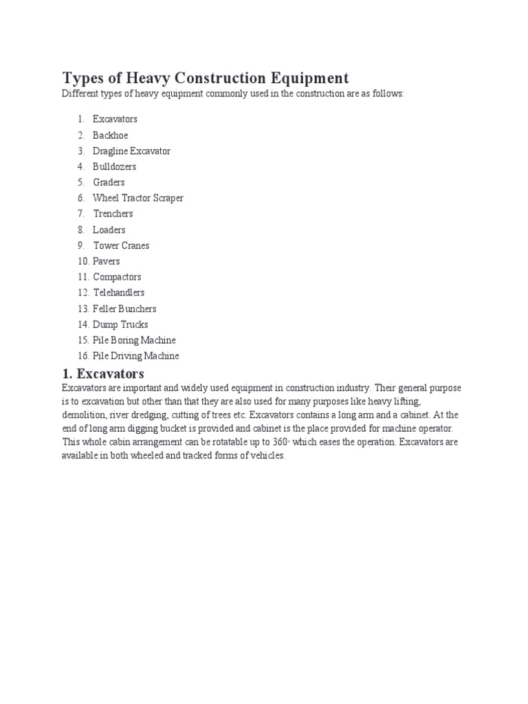 Types of Heavy Construction Equipment | PDF | Loader (Equipment ...