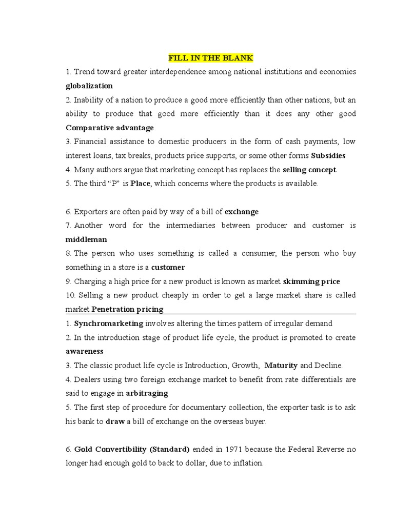 Fill in The Blank | Download Free PDF | Exchange Rate | Letter Of Credit