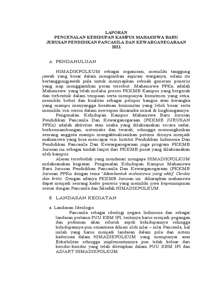 LAPORAN PKKMB JURUSAN PPKN 2021 | PDF | Karier & Perkembangan
