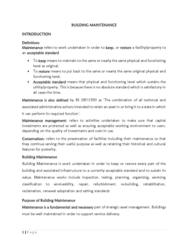 Building Maintenance Notes Part 1 | PDF